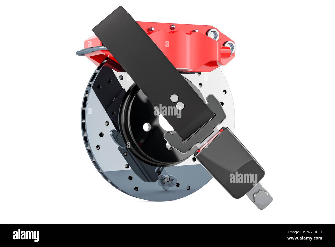 Car disc brake with safety belt, 3D rendering isolated on white ...