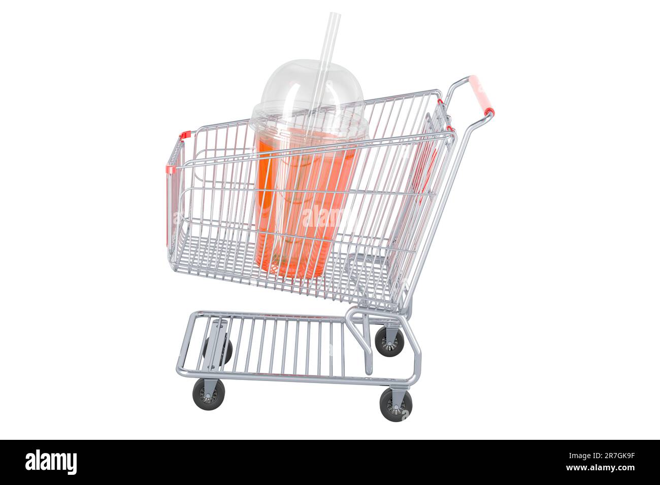Plastic transparent disposable cup with drink inside shopping cart, 3D ...