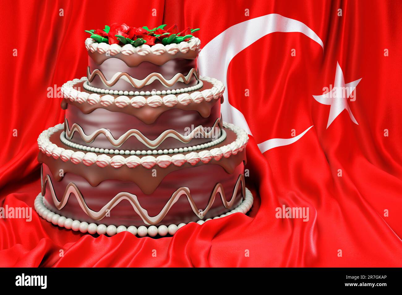 Chocolate cake on the Turkish flag background, 3D rendering Stock Photo ...