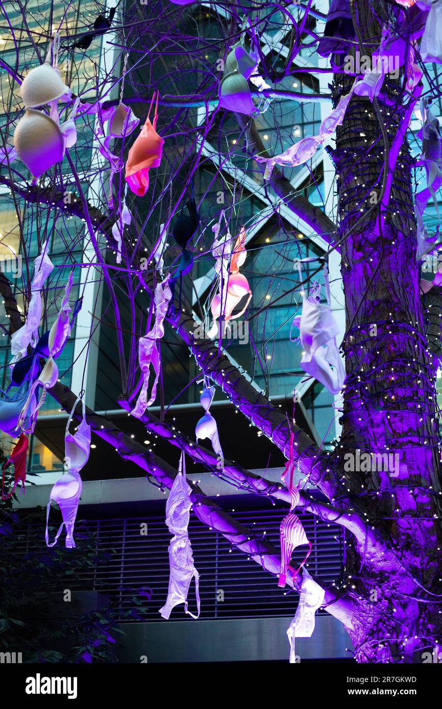 The Bra Tree artwork, part of the Winter Lights Festival at Canary ...