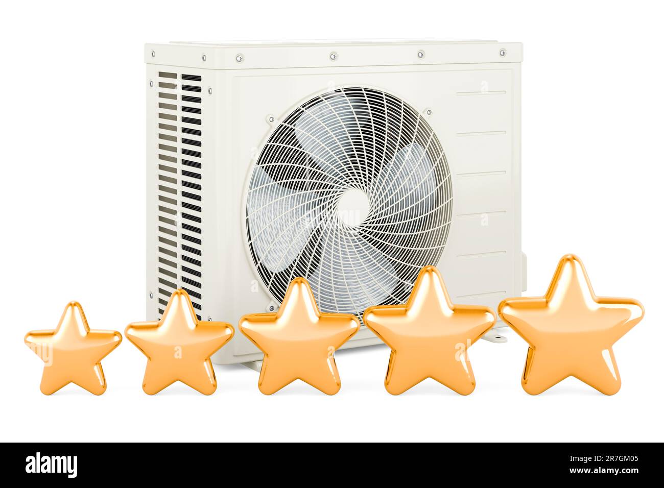Air conditioner, outdoor compressor unit with five golden stars. 3D ...