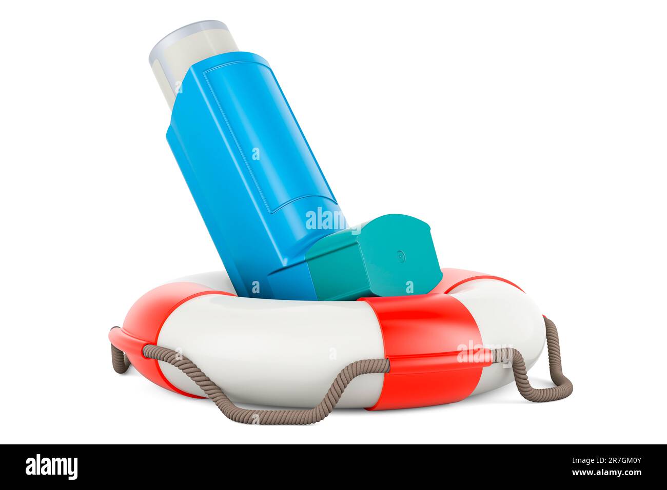 Metered-dose inhaler, MDI inside lifebelt. 3D rendering isolated on white background Stock Photo ...