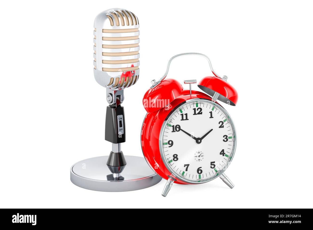 Retro microphone with alarm clock, 3D rendering isolated on white ...