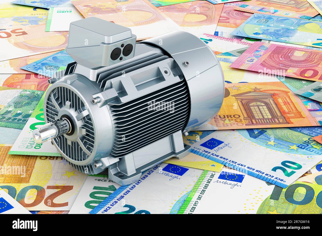 Industrial electric motor on the euro backdrop. 3D rendering Stock ...
