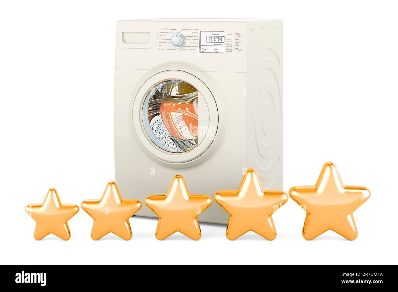 Washing machine with five golden stars. 3D rendering isolated on white ...