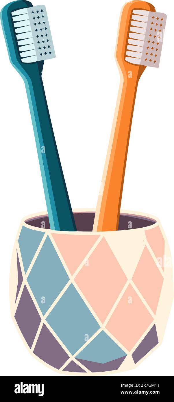 Toothbrushes in the cup in flat technique vector illustration Stock ...