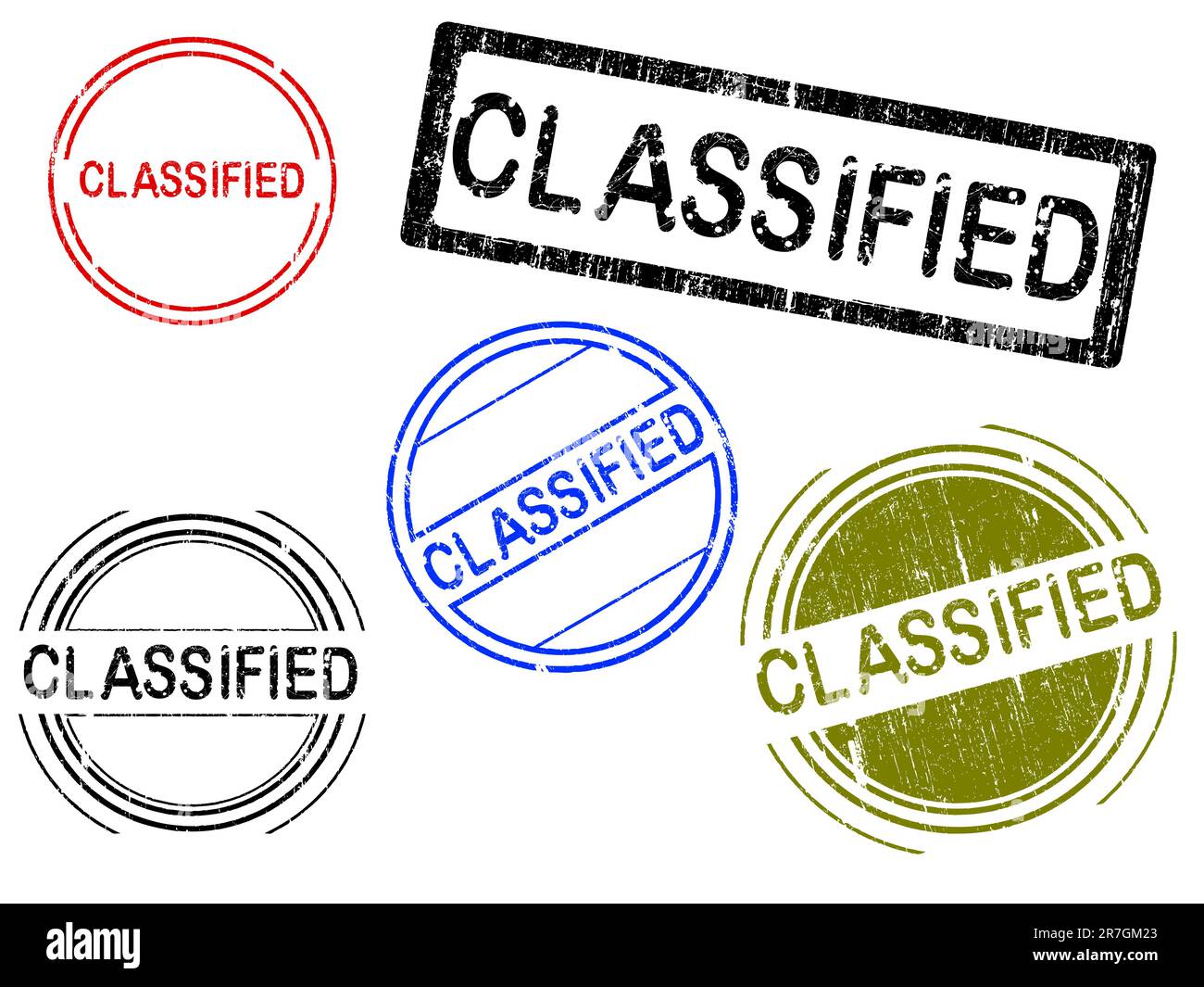 5 Grunge effect Office Stamp with the word CLASSIFIED in a grunge ...