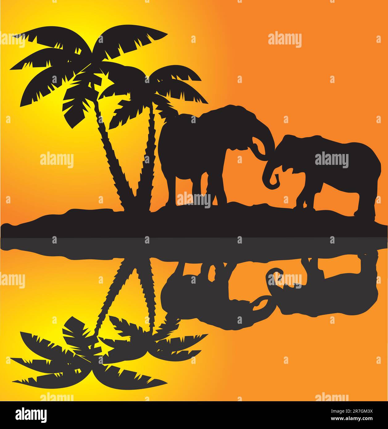 vector illustration of african landscape with two elephants Stock ...