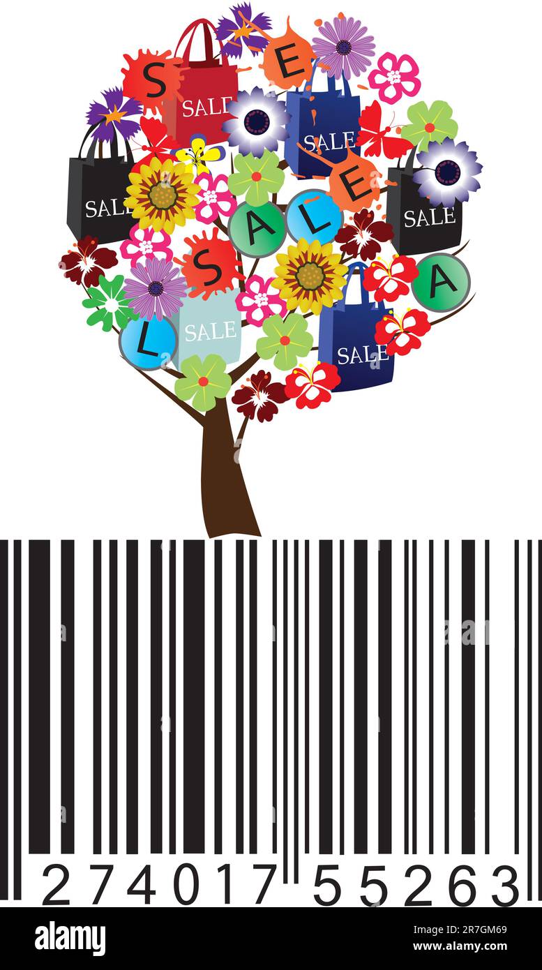 vector illustration of a sale tree with bar-code Stock Vector Image ...