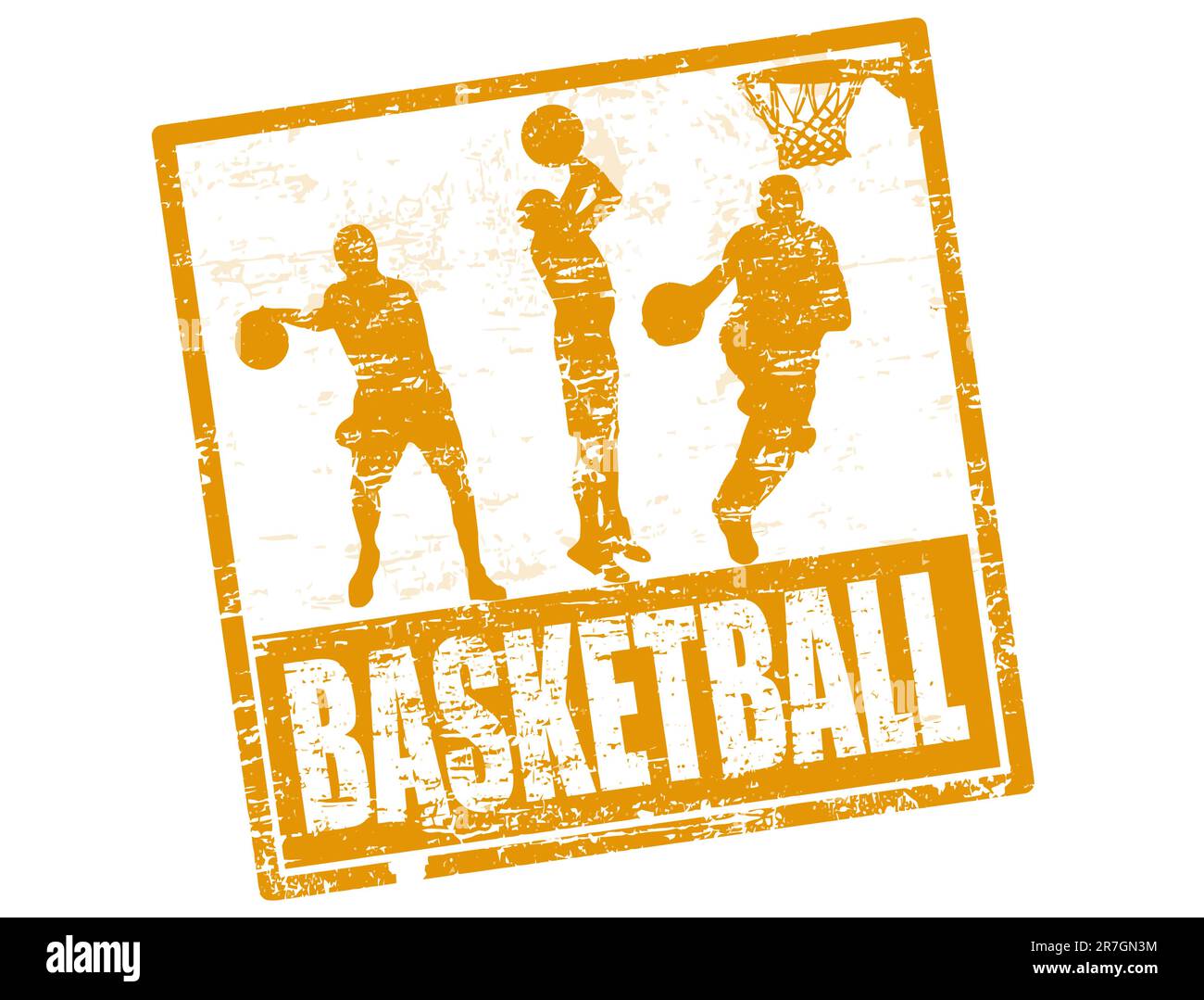 Basketball grunge stamp with players silhouette, vector illustration ...