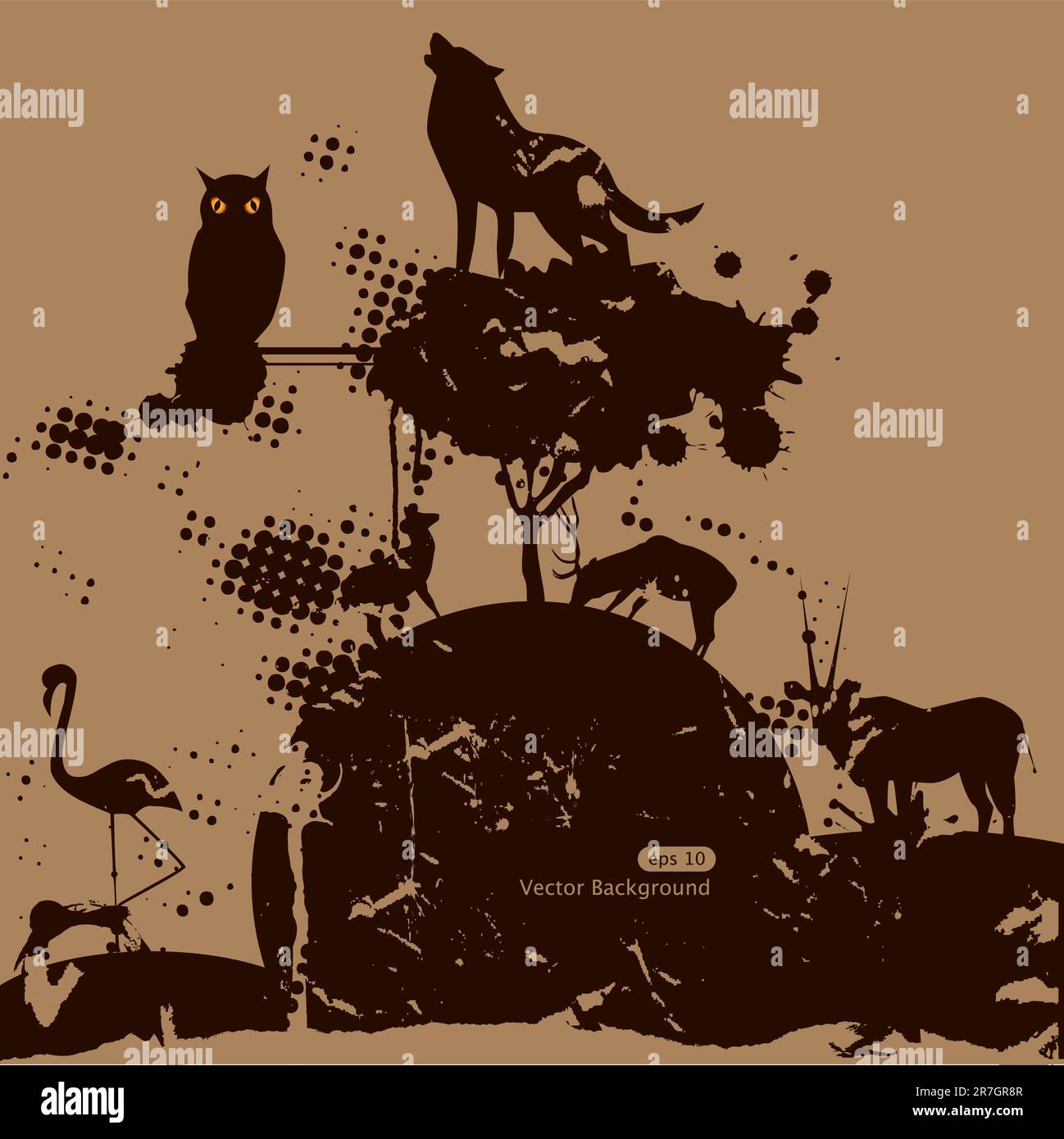 Vector grunge picture with animals and birds Stock Vector Image & Art ...