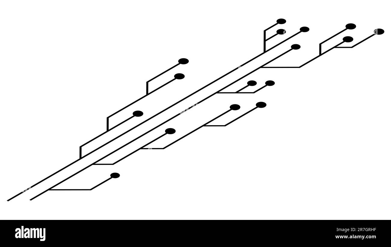 Isometric printed circuit board PCB tracks isolated on white background ...
