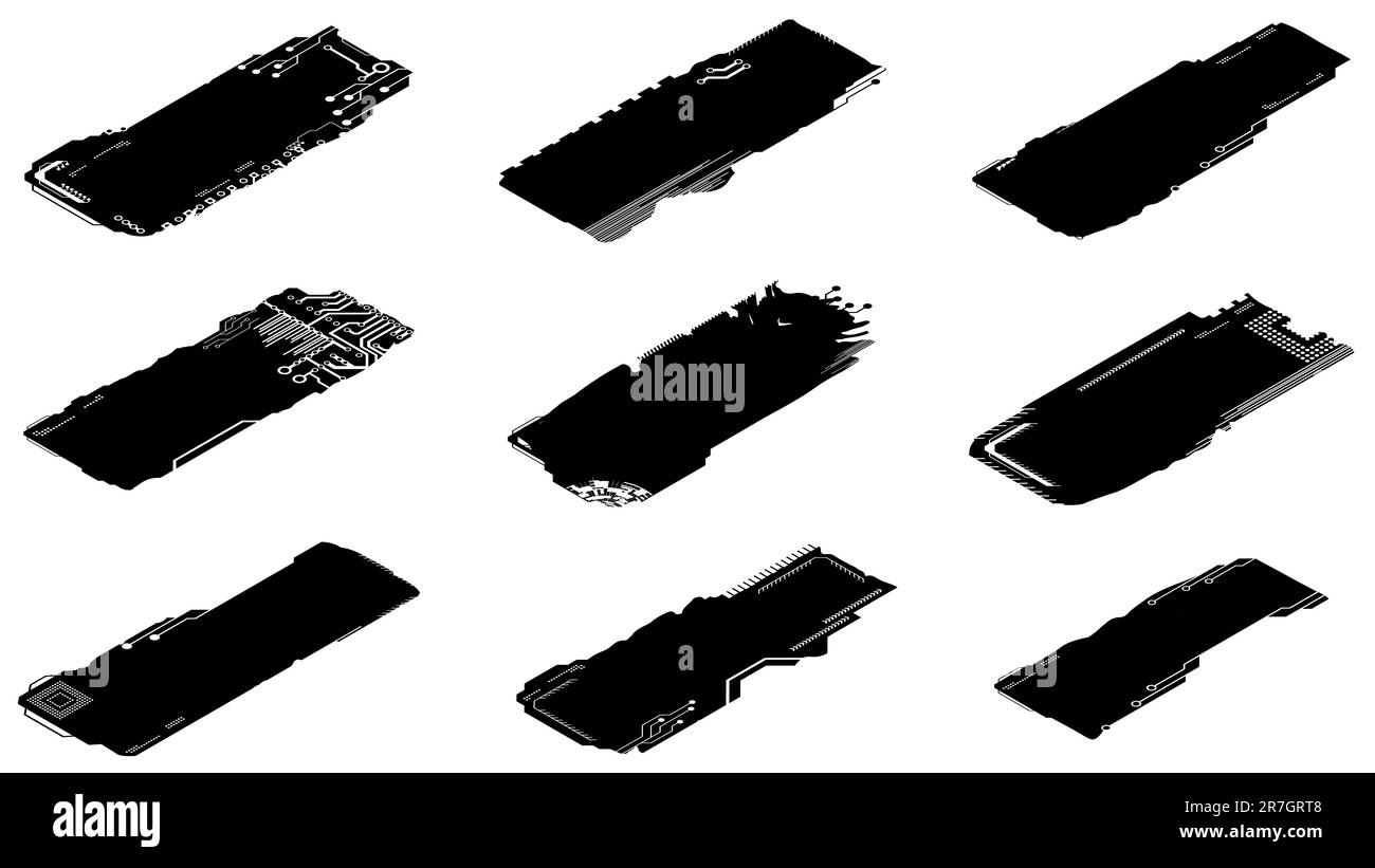 Set of Isometric silhouettes rectangular design elements in tech style ...