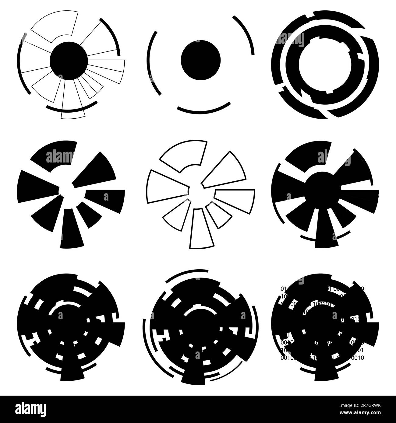 Set of circular cliparts or digital eyes silhouettes isolated on white ...