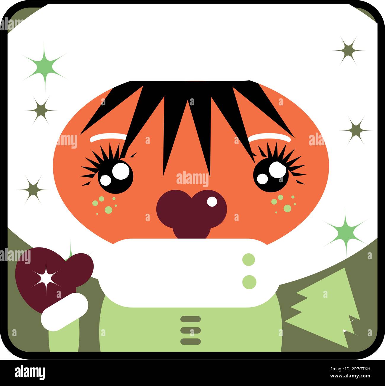 Little girl at Christmas time. Cute Vector Label Stock Vector Image ...
