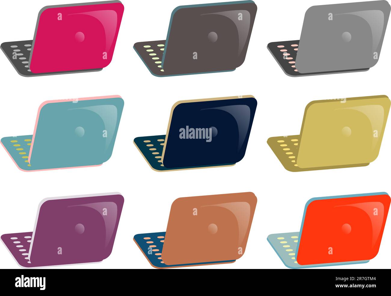 Colored laptop, notebooks icons set, web buttons, emblem Stock Vector ...