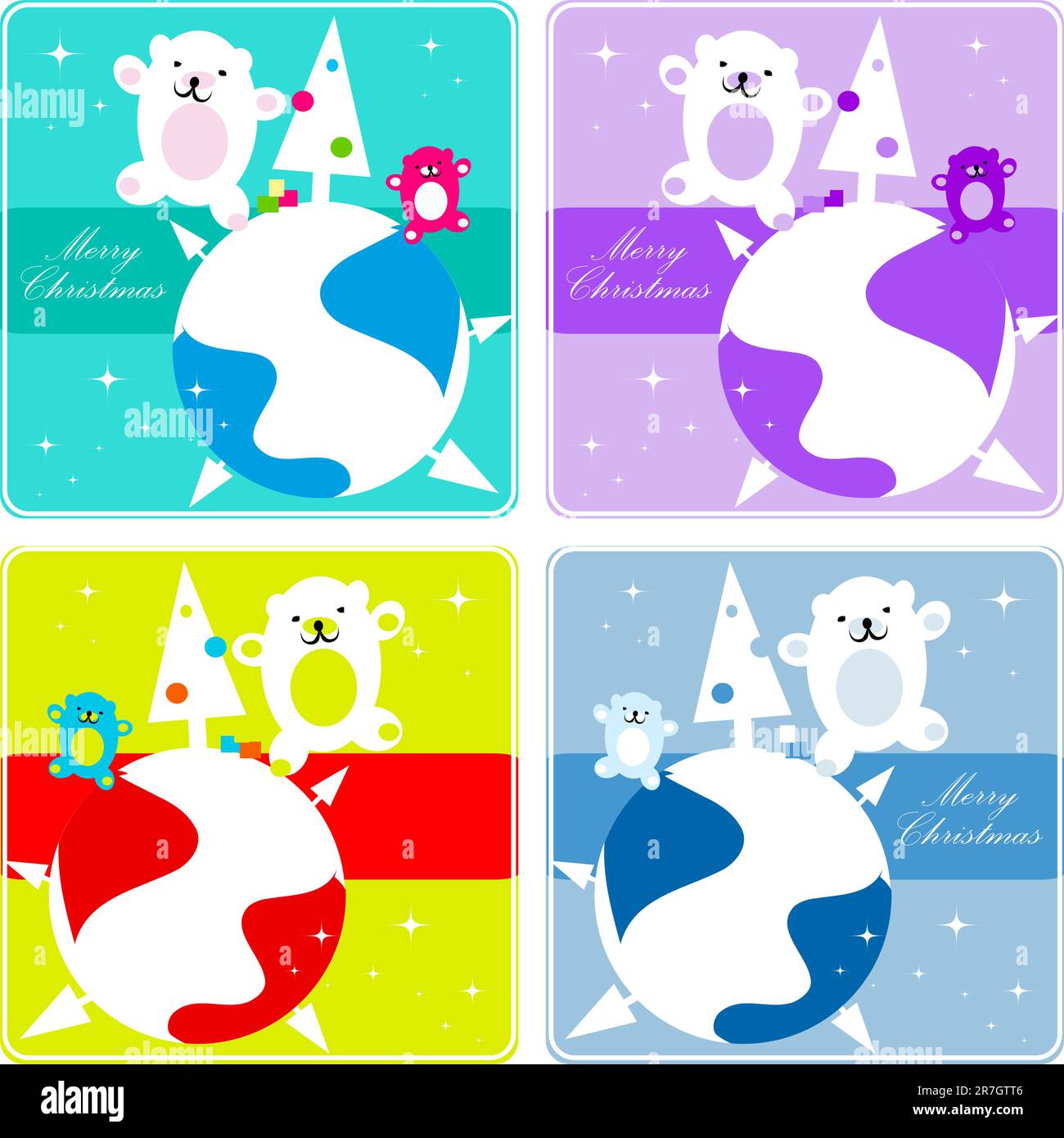 4 Vector christmas Polar Bear dancing family, kids greetings card ...