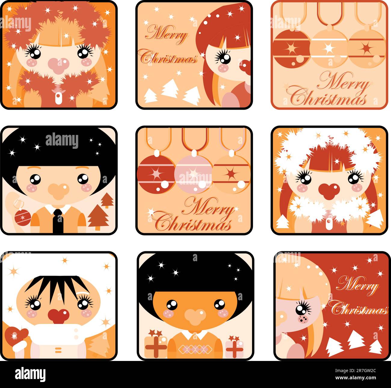 Big Christmas Kids Icons Set. Boys and girls emblem from big kids ...
