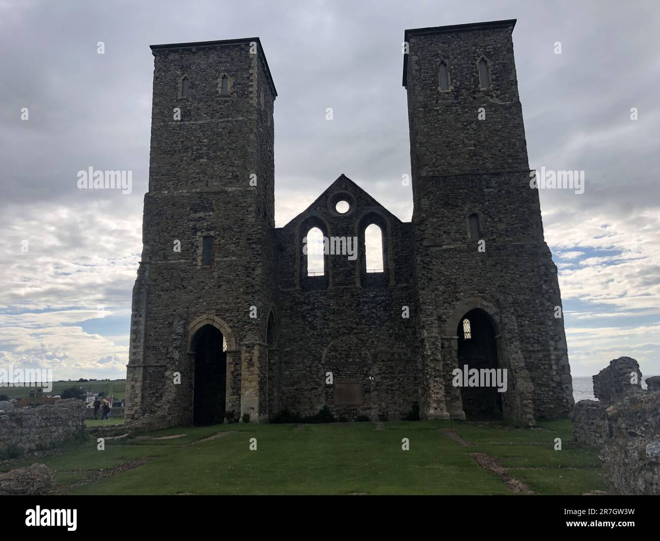 Reculver Towers and Roman Fort ruins on the North Kent coast, between ...
