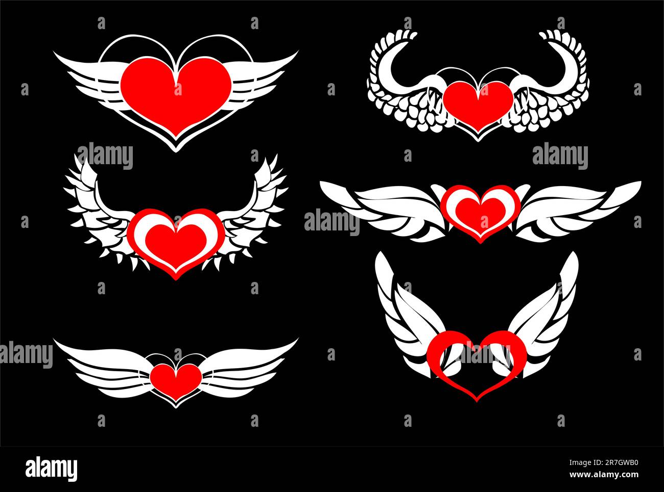 Heart Wings, vector design elements, emblem, stickers Stock Vector ...
