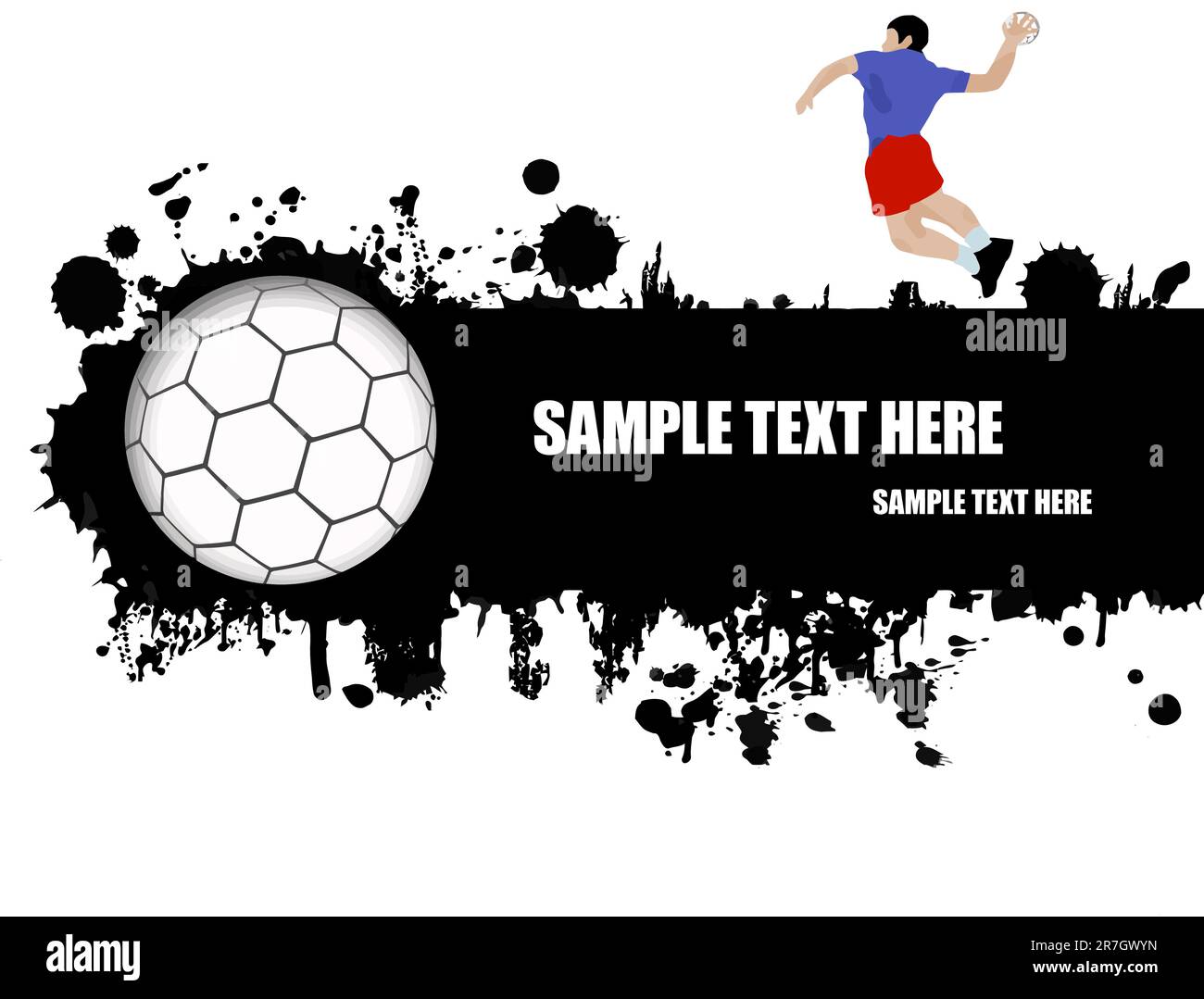 grunge handball poster with player and ball on black and white,vector ...