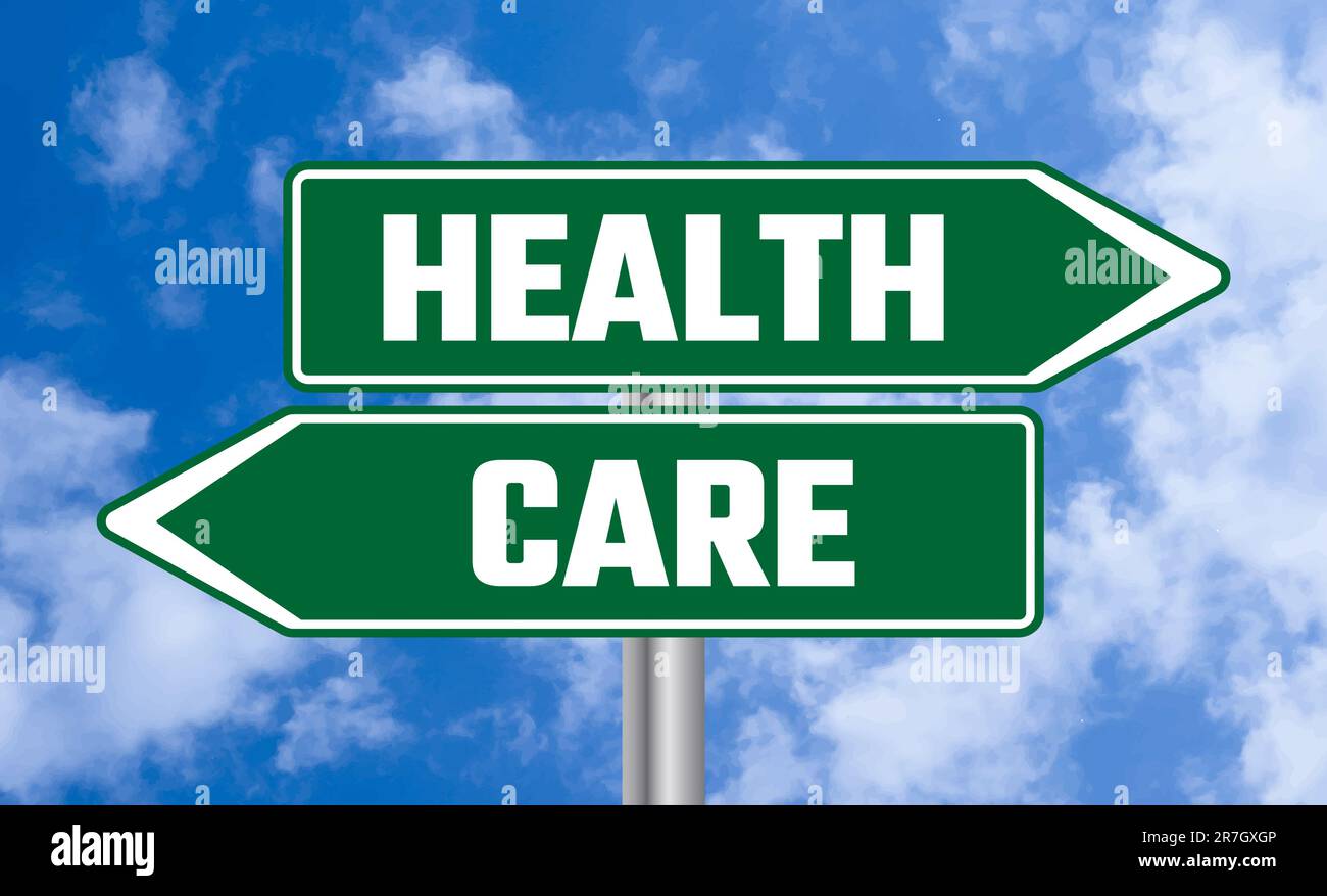 Health or care road sign on sky background Stock Photo - Alamy