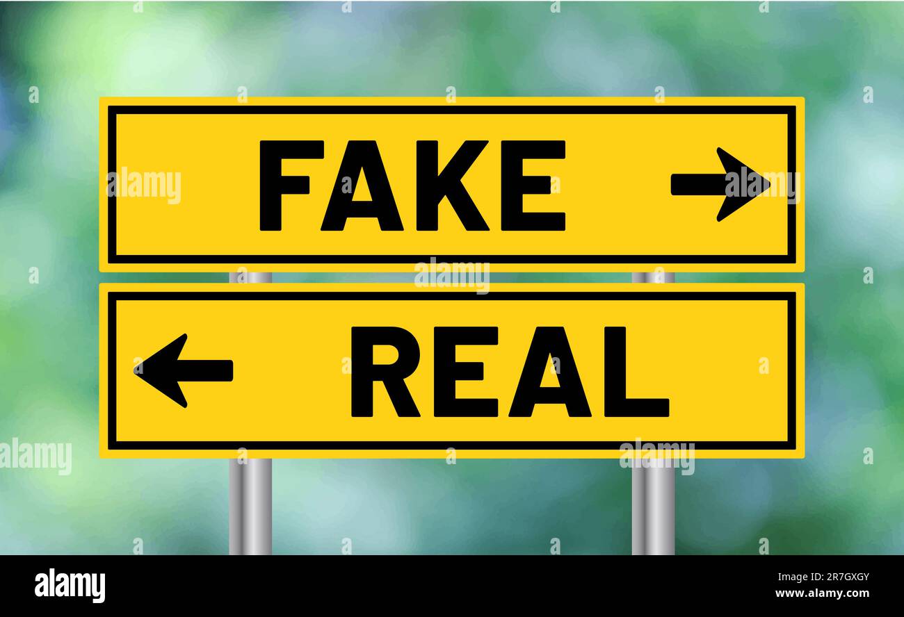 Fake or real road sign on blur background Stock Photo - Alamy