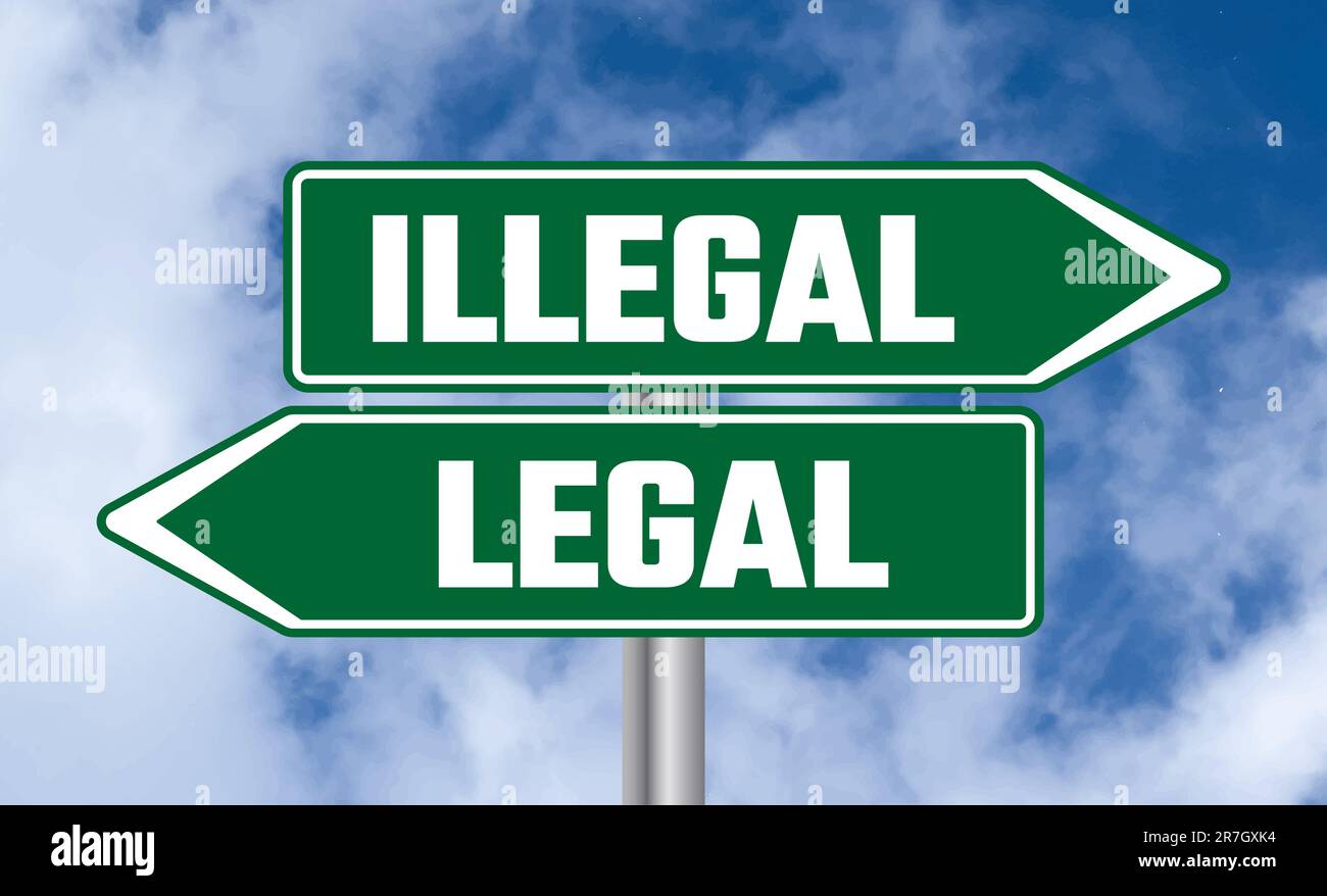 Illegal or legal road sign on sky background Stock Photo - Alamy