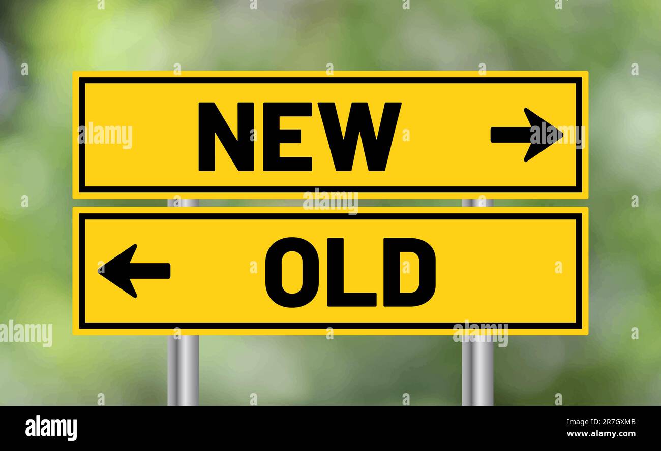 New or old road sign on blur background Stock Photo - Alamy