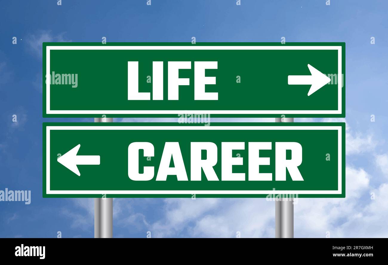 Life or career road sign on blue sky background Stock Photo - Alamy