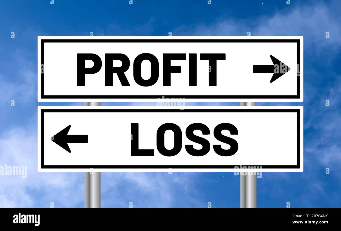 Profit or loss road sign on sky background Stock Photo - Alamy