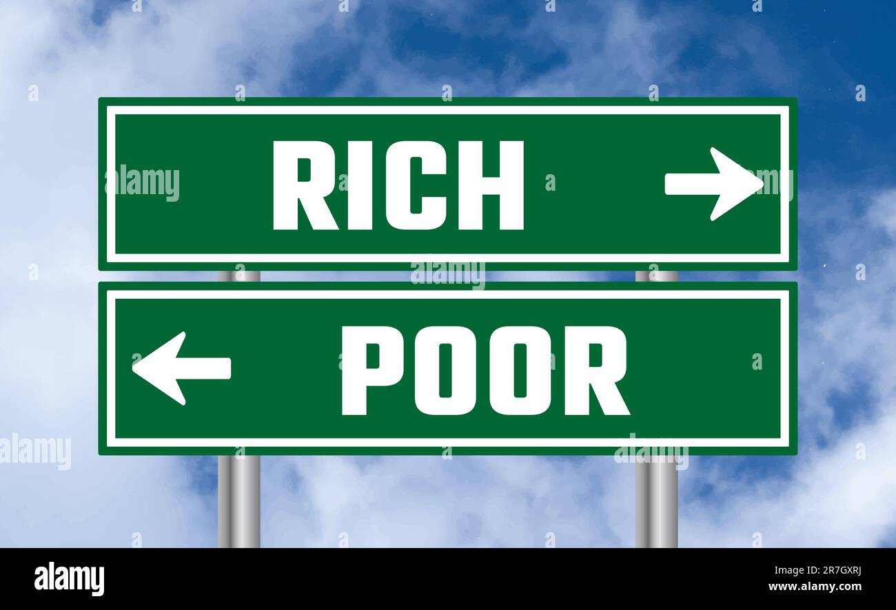 Rich or poor road sign on sky background Stock Photo - Alamy