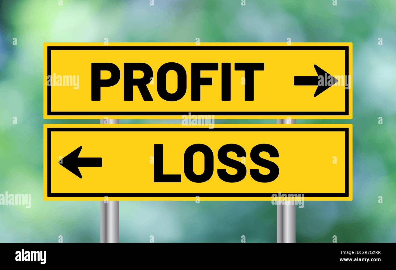 Profit or loss road sign on blur background Stock Photo - Alamy