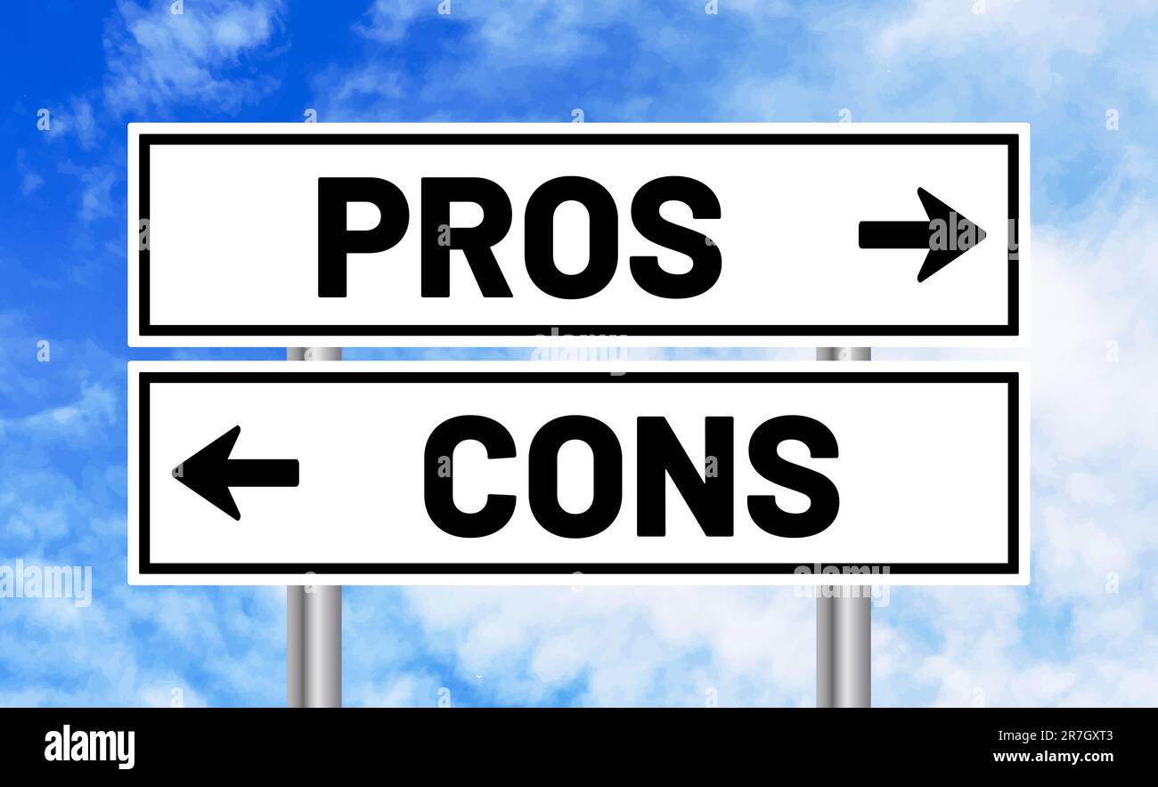Pros or cons road sign on blue sky background Stock Photo - Alamy