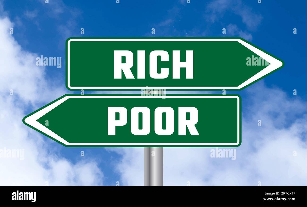 Rich or poor road sign on sky background Stock Photo - Alamy