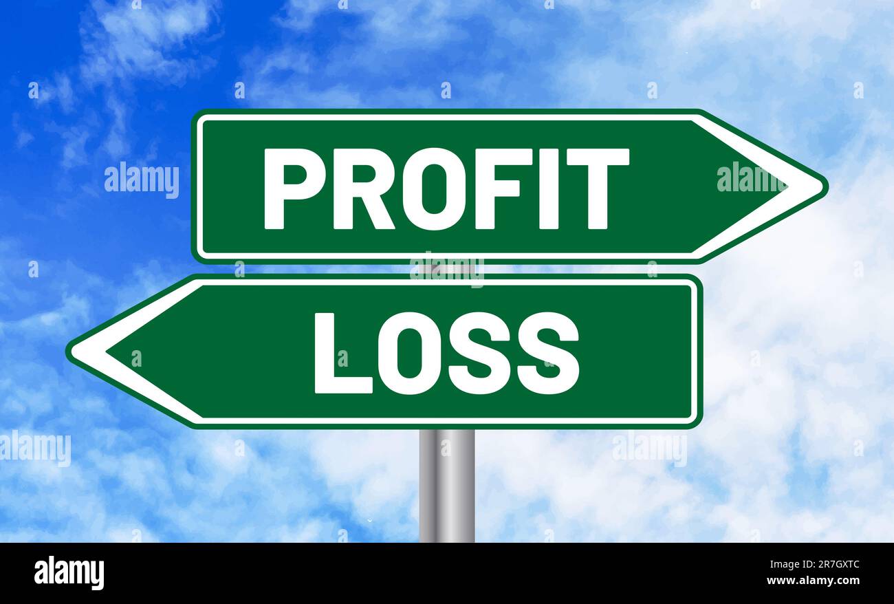 Profit or loss road sign on sky background Stock Photo - Alamy