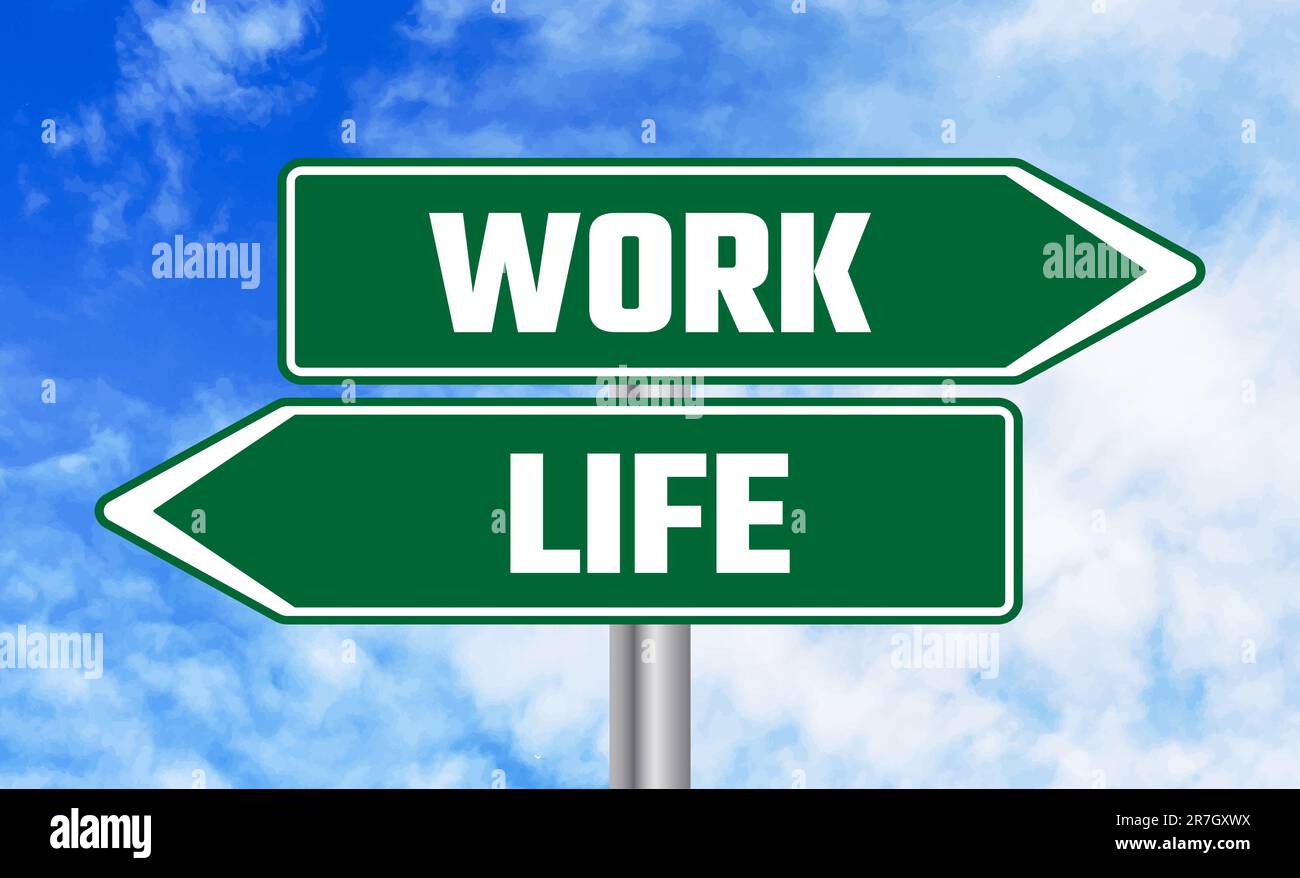 Work or life road sign on sky background Stock Photo - Alamy