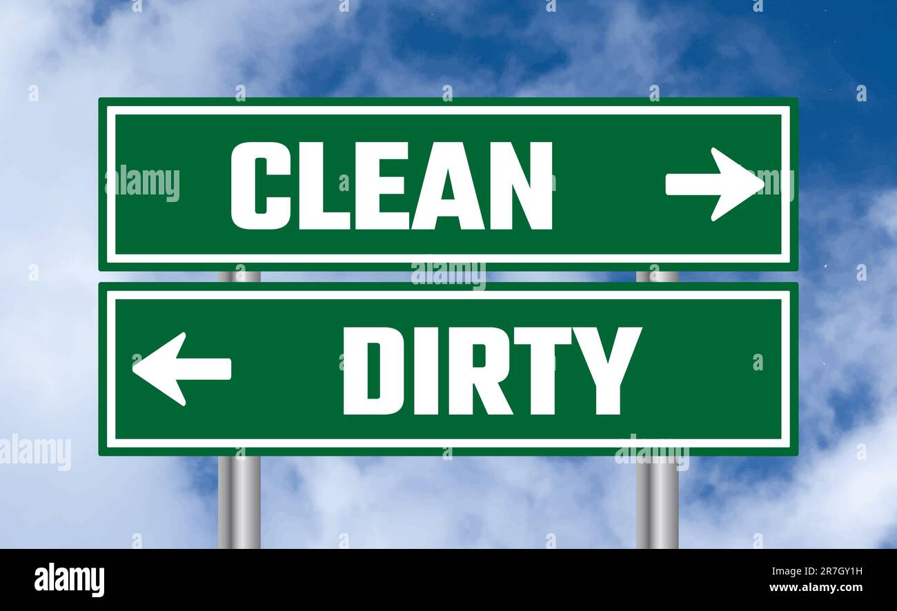 Clean or dirty road sign on sky background Stock Photo - Alamy
