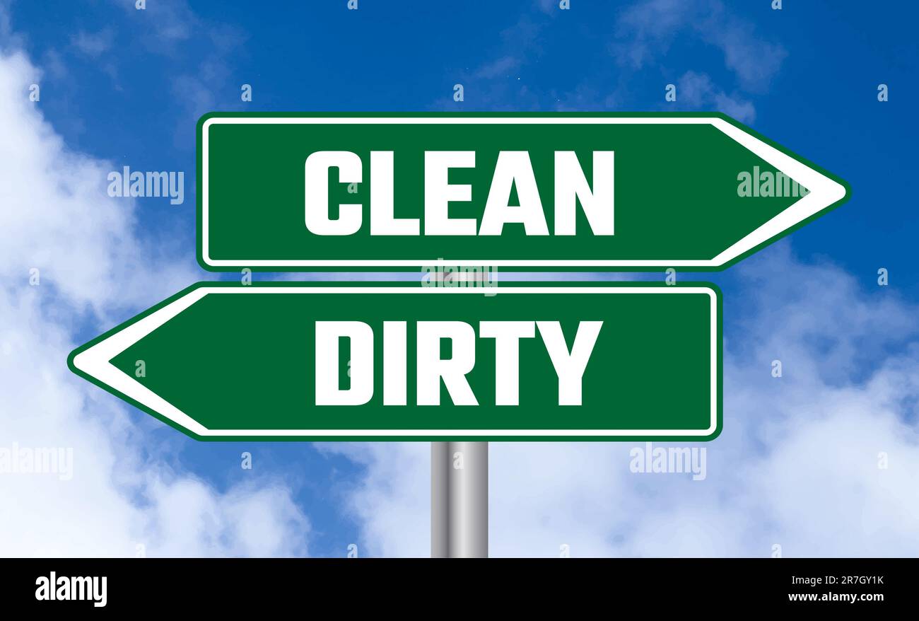Clean or dirty road sign on sky background Stock Photo - Alamy