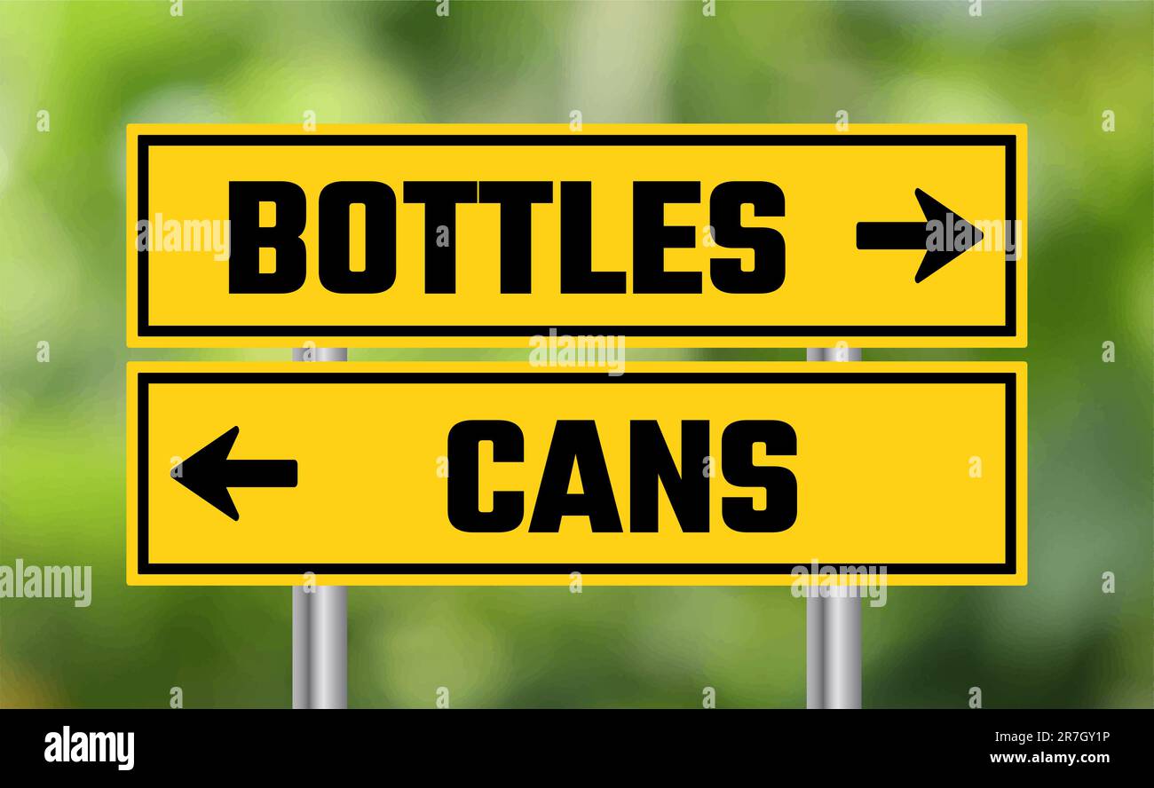 Bottles or cans road sign on blur background Stock Photo - Alamy