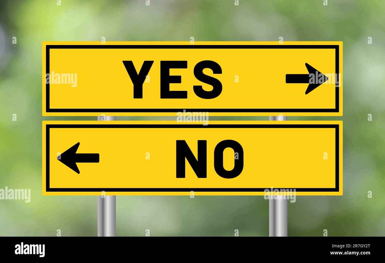 Yes or no road sign on blur background Stock Photo - Alamy