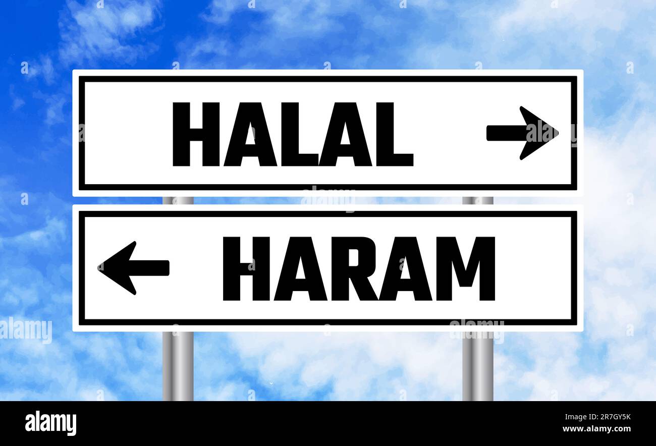 Halal or haram road sign on cloudy sky background Stock Photo - Alamy