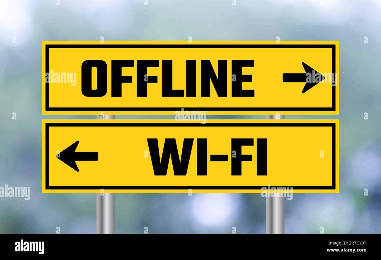 Offline or wi fi road sign on blur background Stock Photo - Alamy