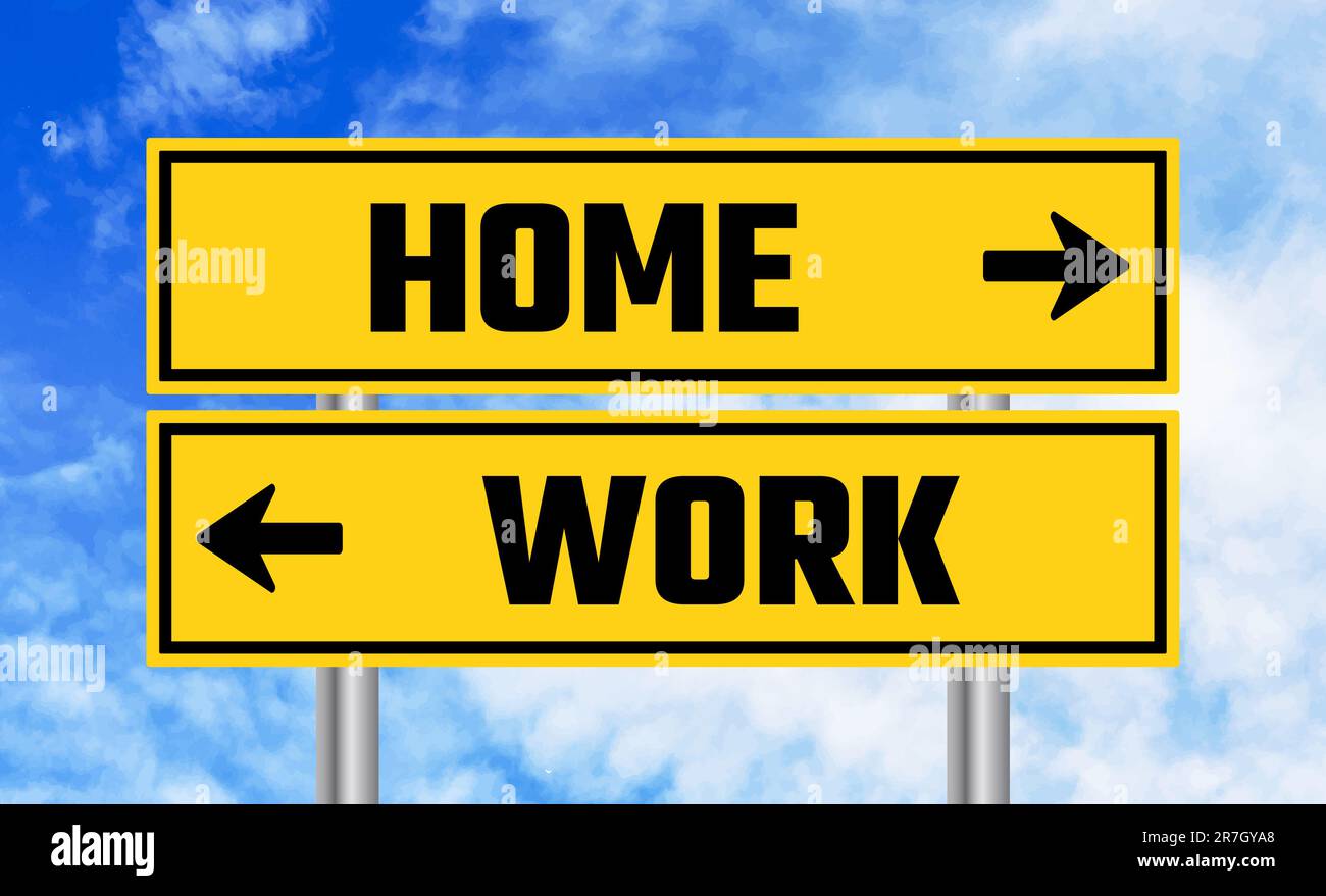 Home or work road sign on blue sky background Stock Photo - Alamy