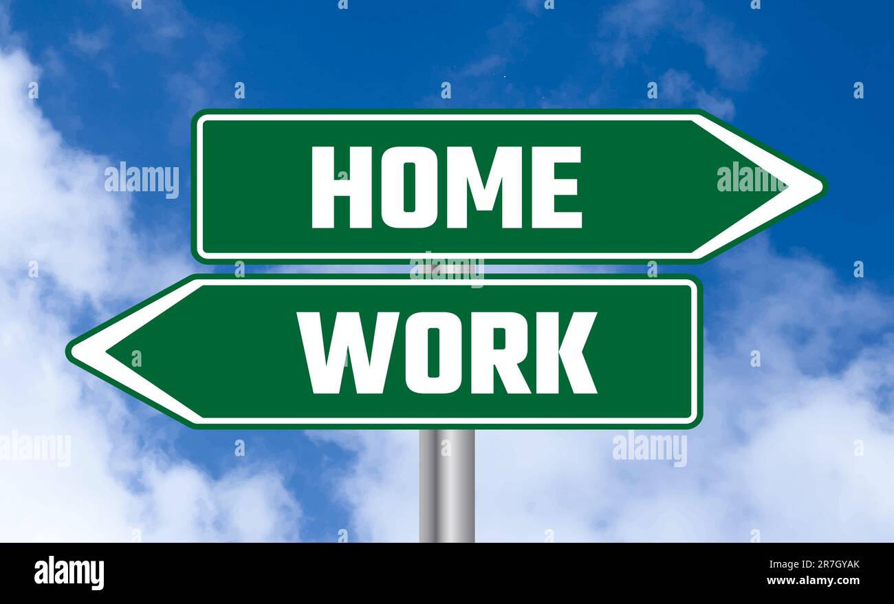 Home or work road sign on blue sky background Stock Photo - Alamy