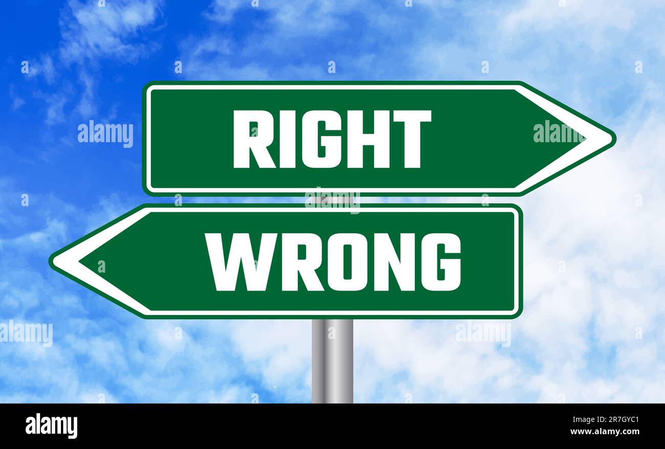 Right or wrong road sign on blue sky background Stock Photo - Alamy