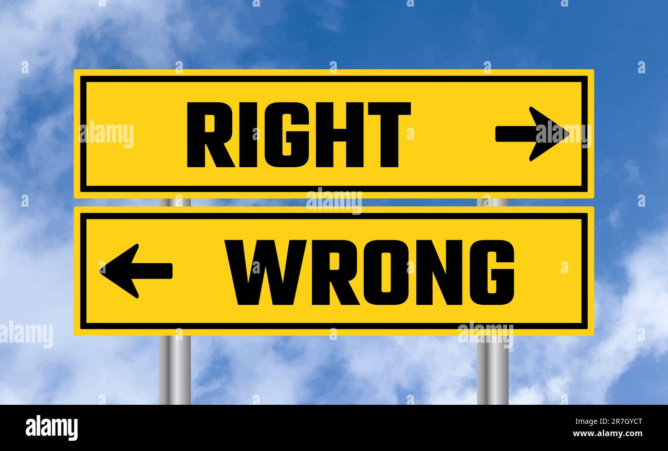 Right or wrong road sign on blue sky background Stock Photo - Alamy