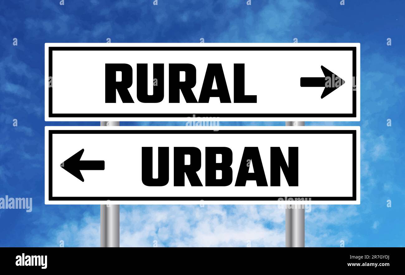 Rural or urban road sign on sky background Stock Photo - Alamy