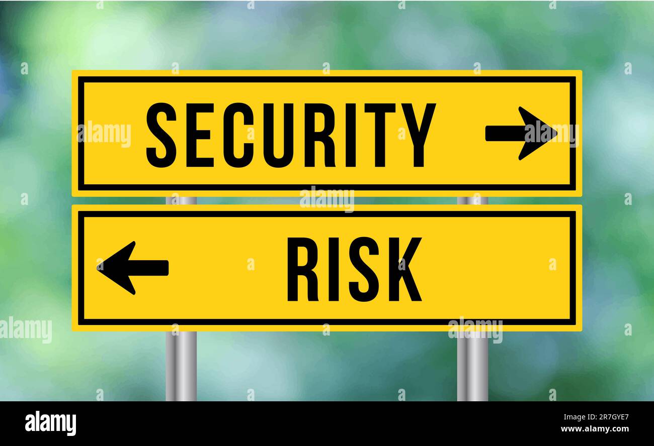 Security or risk road sign on blur background Stock Photo - Alamy