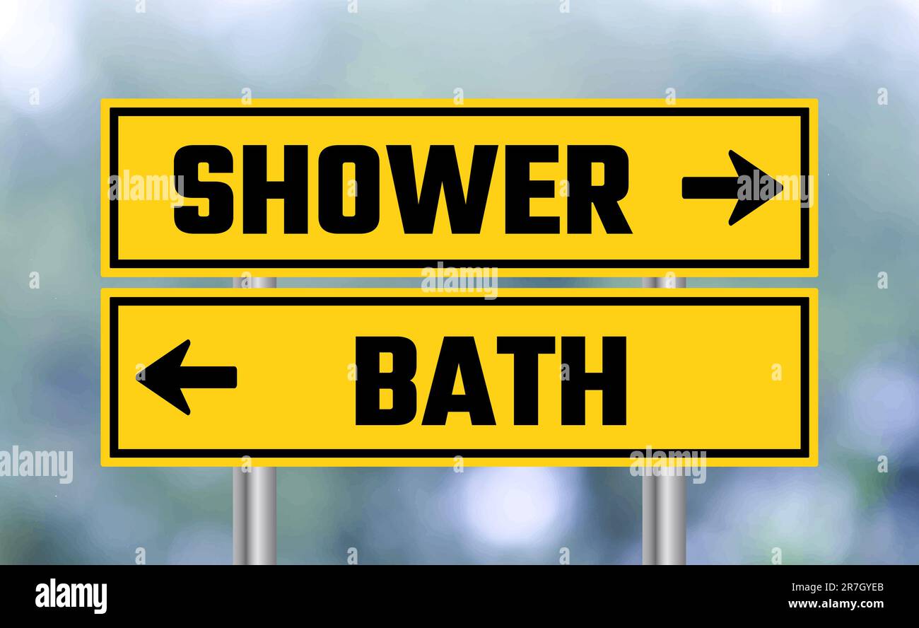 Shower or bath road sign on blur background Stock Photo - Alamy